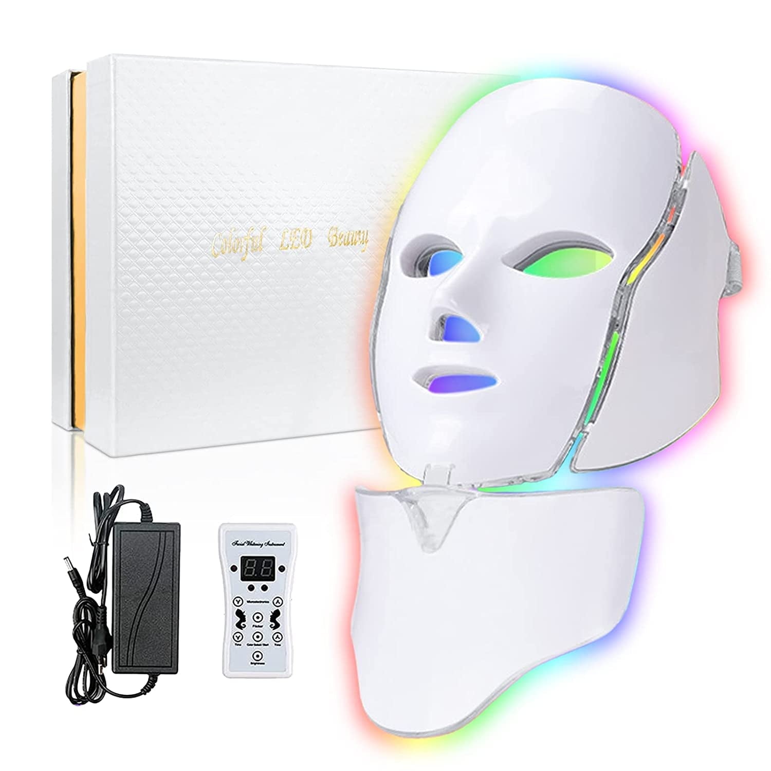 Blue Red Light Therapy Mask for Face, 7 Colors LED Face Mask Light The ...